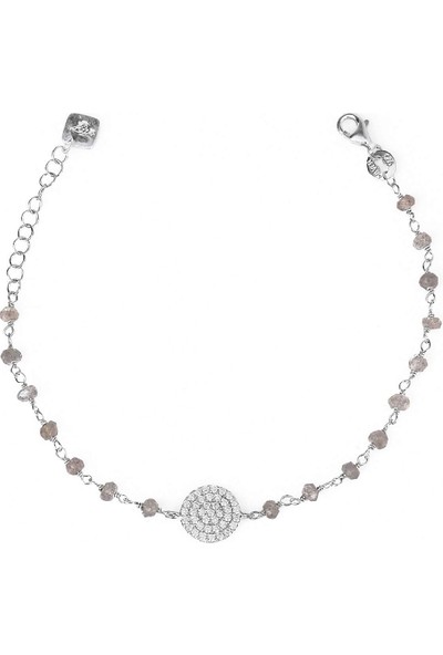 Coşar Silver Zirkon Taşlı Pırlanta Montür Gümüş Rengi Altın Kaplama Iolite Rosary Yuvarlak Gümüş Bileklik