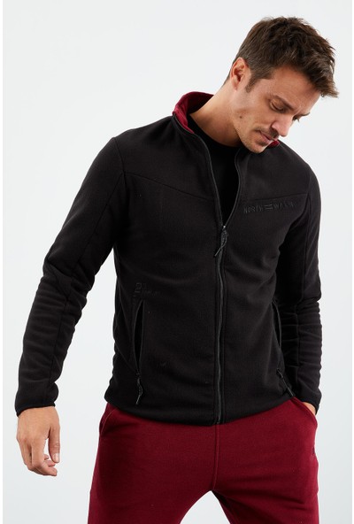 Tommy Life Siyah Erkek Iki Renkli Fermuarlı Dik Yaka Standart Kalıp Sweatshirt Polar - 87994