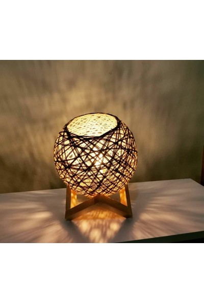 Hüma El Işçiliği Rustik Ahşap Jüt Ip Endüstriyel Masa Lambası - Abajur