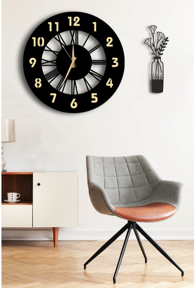 Lupokraft Dekoratif Aynalı Duvar Saati 50 x 50 cm + Vazo Tablo