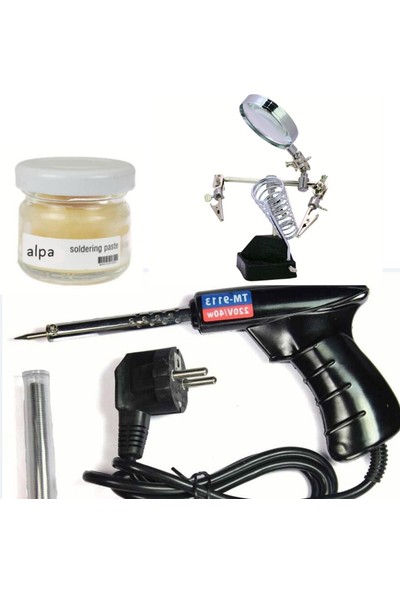 40W Havya Lehim Kaynak Tabancası + Büyüteçli Havya Standı + Lehim Teli + Pastası