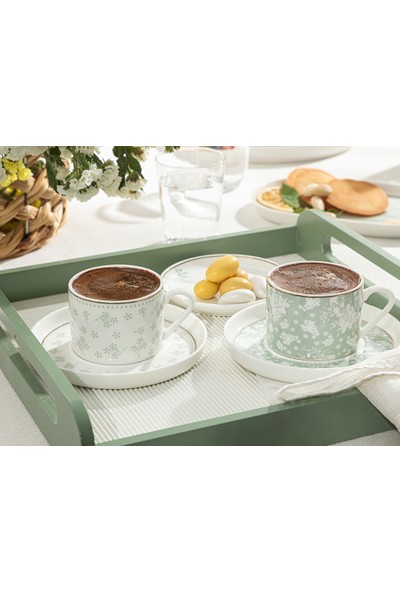 English Home Bloom New Bone 2 Kişilik Kahve Fincan Takımı 80 ml Beyaz - Yeşil English Home Bloom New Bone 2 Kişilik Kahve Fincan Takımı 80 ml Beyaz - Yeşil