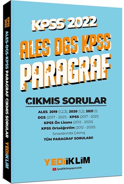Yediiklim Yayınları KPSS 2022-ALES-DGS Paragraf Çıkmış Sorular Yediiklim Yayınları KPSS 2022-ALES-DGS Paragraf Çıkmış Sorular