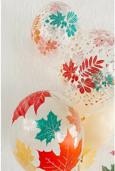 Sonbahar Yaprak Desenli Şeffaf Balon 10'lu Sonbahar Yaprak Desenli Şeffaf Balon 10'lu