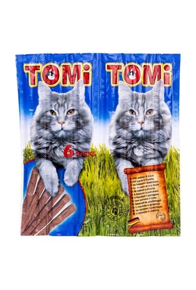 Tomi Somon ve Alabalıklı Stick Kedi Ödülü 6x5 gr Tomi Somon ve Alabalıklı Stick Kedi Ödülü 6x5 gr