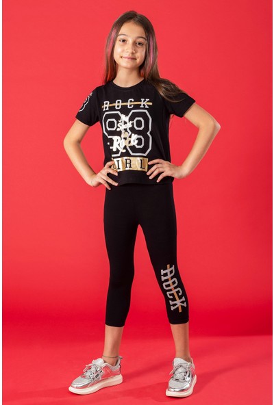 Zepkids Kız Çocuk Taytlı Takım Rock Girl Baskılı