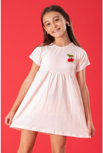 Zepkids Kız Çocuk Elbise Kiraz Aksesuarlı 6-9 Yaş