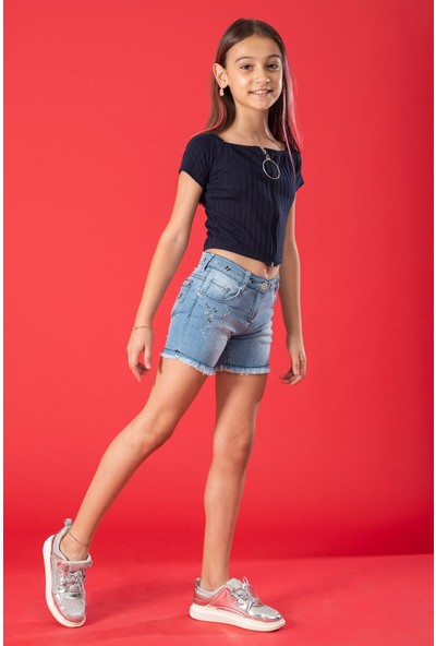 Zepkids Kız Çocuk Şort Kelebek Nakışlı 3-7 Yaş