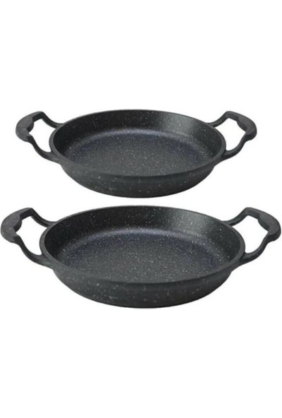 Eda 2'li Gri Oval Döküm Sahan Set 16 - 18 cm