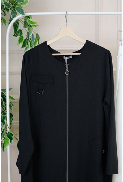 İmaj Butik Büyük Beden Ayrobin Krep Kap-Siyah