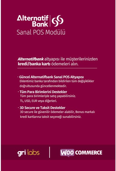 Gri Woocommerce / Wordpress - Alternatifbank Sanal Pos Modülü