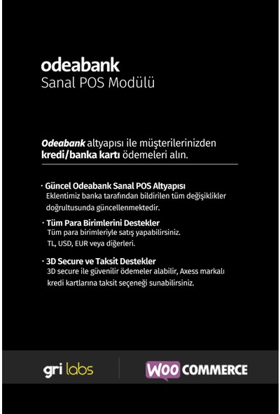 Gri Woocommerce / Wordpress - Odeabank Sanal Pos Modülü