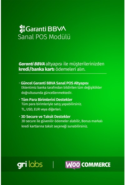 Gri Woocommerce / Wordpress - Garanti Bbva Sanal Pos Modülü