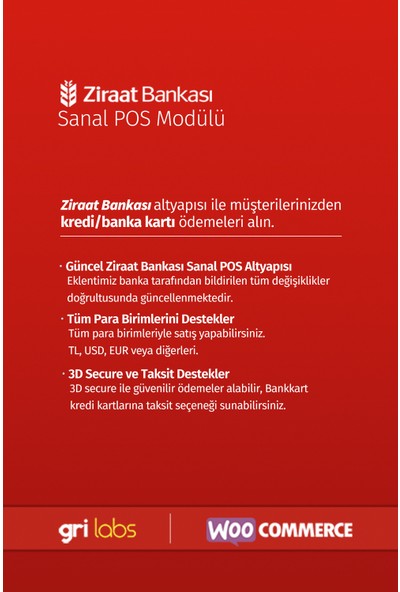 Gri Woocommerce / Wordpress - Ziraat Bankası Pos Modülü