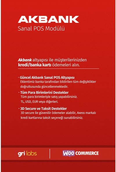 Gri Woocommerce / Wordpress - Akbank Sanal Pos Modülü