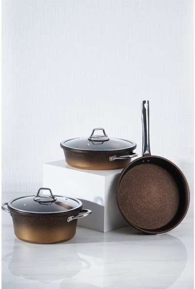 Acar Eda 5 Parça Döküm Tencere Seti - Gold