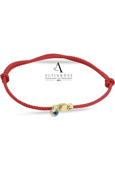 Altın Köşe Kırmızı Ipli Küp Dorikalı Göz Boncuklu 14 Ayar Altın Altın Köşe Kırmızı Ipli Küp Dorikalı Göz Boncuklu 14 Ayar Altın