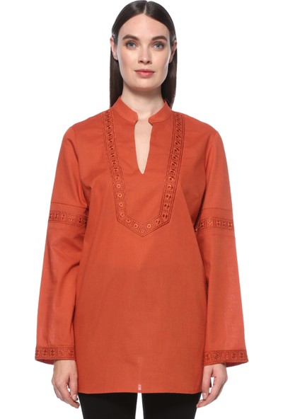 Network Kiremit Nakış Detaylı Uzun Kol Bluz Network Kiremit Nakış Detaylı Uzun Kol Bluz