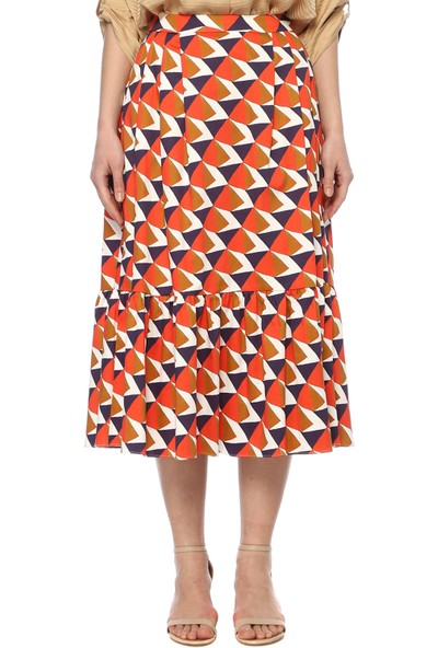 Network Nar Çiçeği Geometrik Desenli Midi Etek