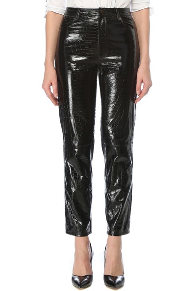 Network Regular Fit Siyah Krokodil Dokulu Deri Pantolon