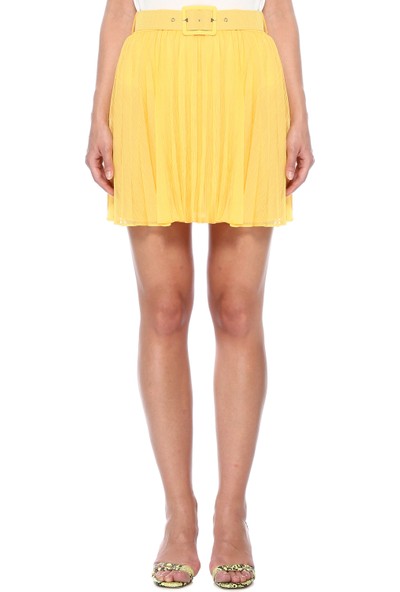 Network Slim Fit Kemer Detaylı Pilili Mini Etek