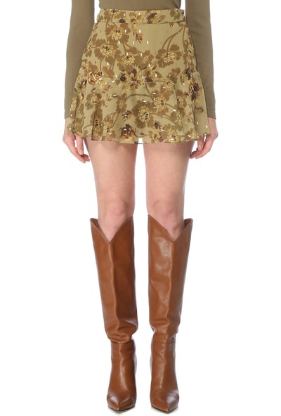 Network Regular Fit Haki Çiçek Desenli Mini Etek Network Regular Fit Haki Çiçek Desenli Mini Etek