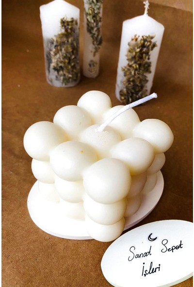 Sanat Sepet İşleri %100 Soya Beyaz Vanilya Kokulu Bubble Dekoratif Mum Mum Altlığı Sanat Sepet İşleri %100 Soya Beyaz Vanilya Kokulu Bubble Dekoratif Mum Mum Altlığı