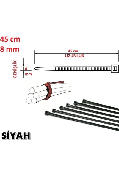 Pemsan (50 Adet) 45CM x 8mm Plastik Cırt Kelepçe ( Kablo Bağı) Siyah Ean- 2060219021942 Pemsan (50 Adet) 45CM x 8mm Plastik Cırt Kelepçe ( Kablo Bağı) Siyah Ean- 2060219021942