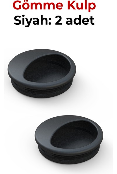 Adilon Gömme Kulp Siyah 2 Adet