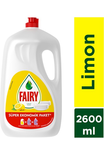 Fairy 2600 ml Sıvı Bulaşık Deterjanı Süper Ekonomik Paket Limon ve Misket Limonu Kokulu Fairy 2600 ml Sıvı Bulaşık Deterjanı Süper Ekonomik Paket Limon ve Misket Limonu Kokulu