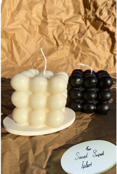 Sanat Sepet İşleri %100 Soya Siyah Beyaz Vanilya Kokulu Bubble Dekoratif Mum 2'li Set Mum Altlığı Sanat Sepet İşleri %100 Soya Siyah Beyaz Vanilya Kokulu Bubble Dekoratif Mum 2'li Set Mum Altlığı