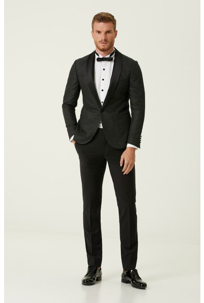 Network Drop 6 Slim Fit Siyah Şal Yaka Saten Garnili Smokin Network Drop 6 Slim Fit Siyah Şal Yaka Saten Garnili Smokin