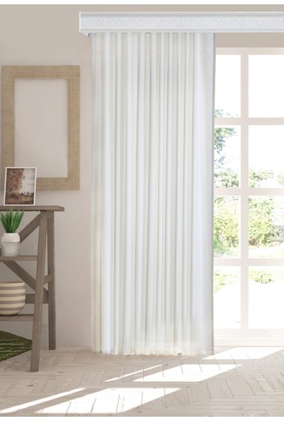 Taç Saten Güneşlik Perde Düz Dikiş Kullanıma Hazır Krem