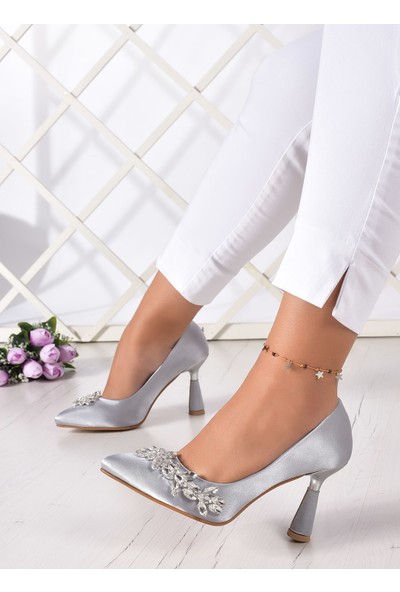 Erkan Saçmacı Taşlı Mary Parlak Lame Saten Stiletto Ayakkabı 2022