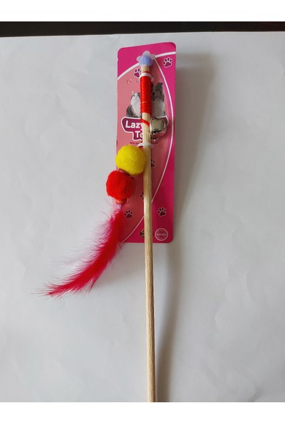 Lazy Pet Toys Ponponlu Tüylü Kedi Olta Kedi Oyuncağı & 40 cm Ahşap Saplı Lazy Pet Toys Ponponlu Tüylü Kedi Olta Kedi Oyuncağı & 40 cm Ahşap Saplı