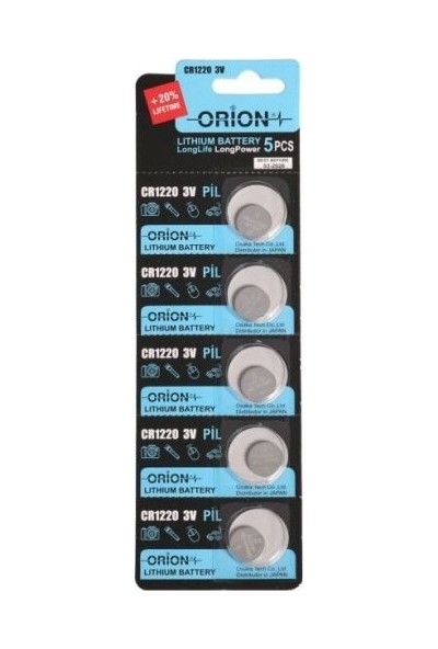 Orion CR1220 3V Lithium Pil 5'li Paket Orion CR1220 3V Lithium Pil 5'li Paket
