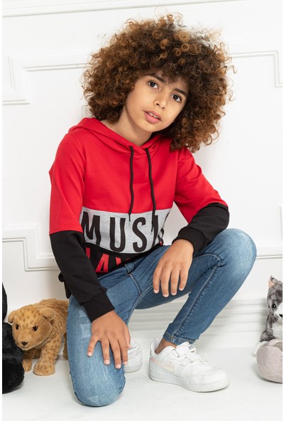 Zepkids Erkek Çocuk Music Baskılı Kapüşonlu Sweatshirt 8-12 Yaş