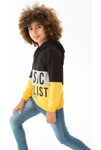 Zepkids Erkek Çocuk Music Baskılı Kapüşonlu Sweatshirt 8-12 Yaş