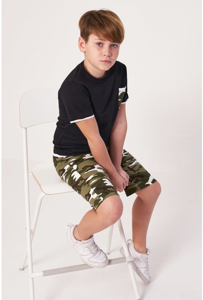 Zepkids Erkek Çocuk Kaprili Takım Cepli Kamuflaj Desenli 2-9 Yaş