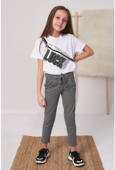 Zepkids Kız Çocuk Pantolon Kuşaklı Ekose Desenli 5-8 Yaş