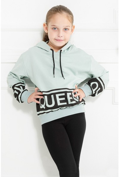 Zepkids Kız Çocuk Queen Baskılı Kapüşonlu Sweatshirt 9-12 Yaş