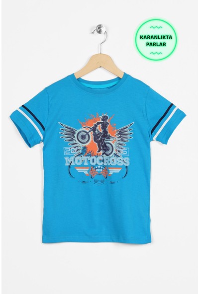 Zepkids Erkek Çocuk Karanlıkta Parlayan T-Shirt Baskılı 8-12YAŞ