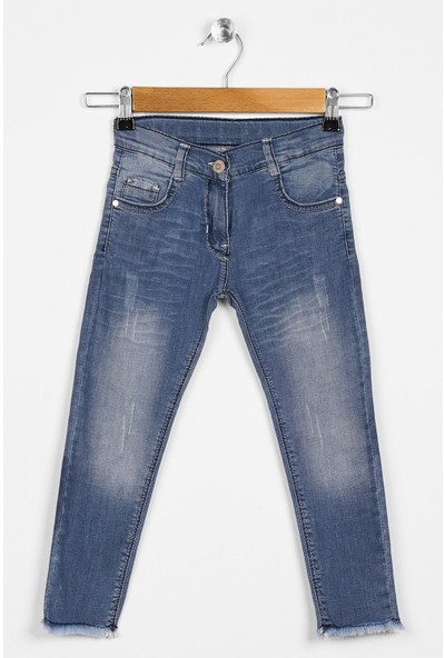 Zepkids Kız Çocuk Yıpratma Kot Pantolon Likralı 3-12 Yaş