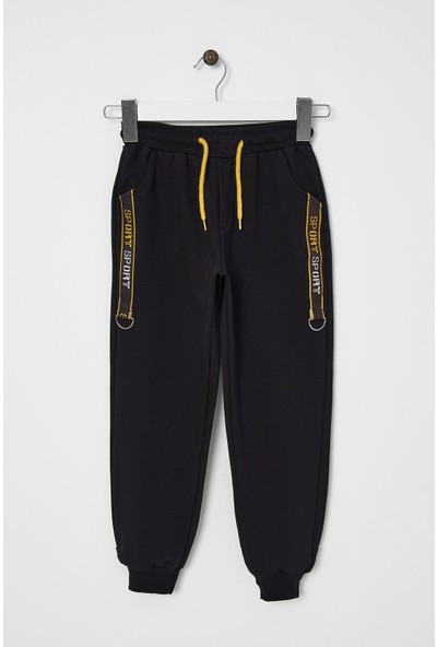 Zepkids Erkek Çocuk Eşofman Tek Alt Sport Baskılı 9-12 Yaş Siyah