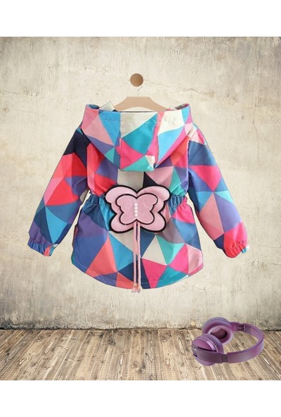 Karavul Kız Çocuk Kelebek Detaylı Yağmurluk