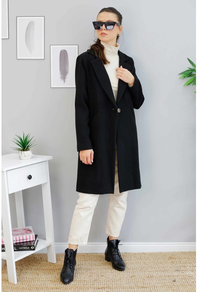 İmaj Butik Önü Düğme Detaylı Kaşe Kaban/siyah İmaj Butik Önü Düğme Detaylı Kaşe Kaban/siyah