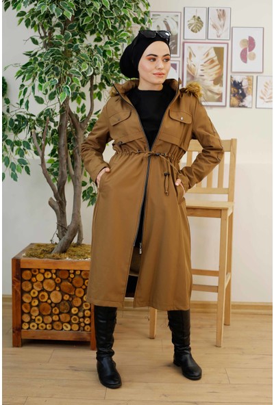 İmaj Butik Önü Cep Detaylı Içi Kürklü Mont/taba