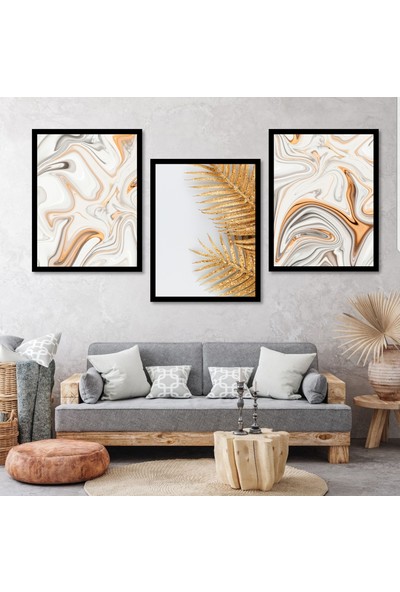 Nish Point Altın Işıltı Tema Çerçeveli Poster Tablo Set 24 cm x 33 cm
