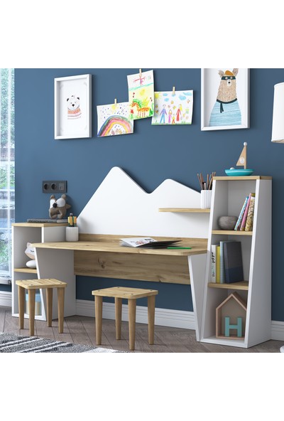 Rani DL101 Kitaplıklı Çocuk Oyun Etkinlik Çalışma Masası + 2 Adet Tabure