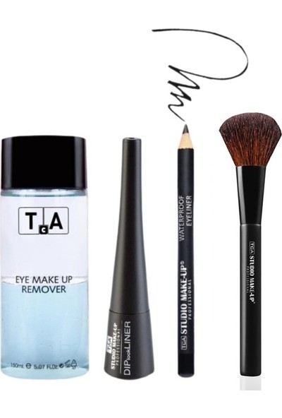 Tca Studio Make-Up 4’lü Makyaj Seti - Göz Makyaj Temizleyicisi + Eyeliner + Dipliner + Allık Fırçası Tca Studio Make-Up 4’lü Makyaj Seti - Göz Makyaj Temizleyicisi + Eyeliner + Dipliner + Allık Fırçası